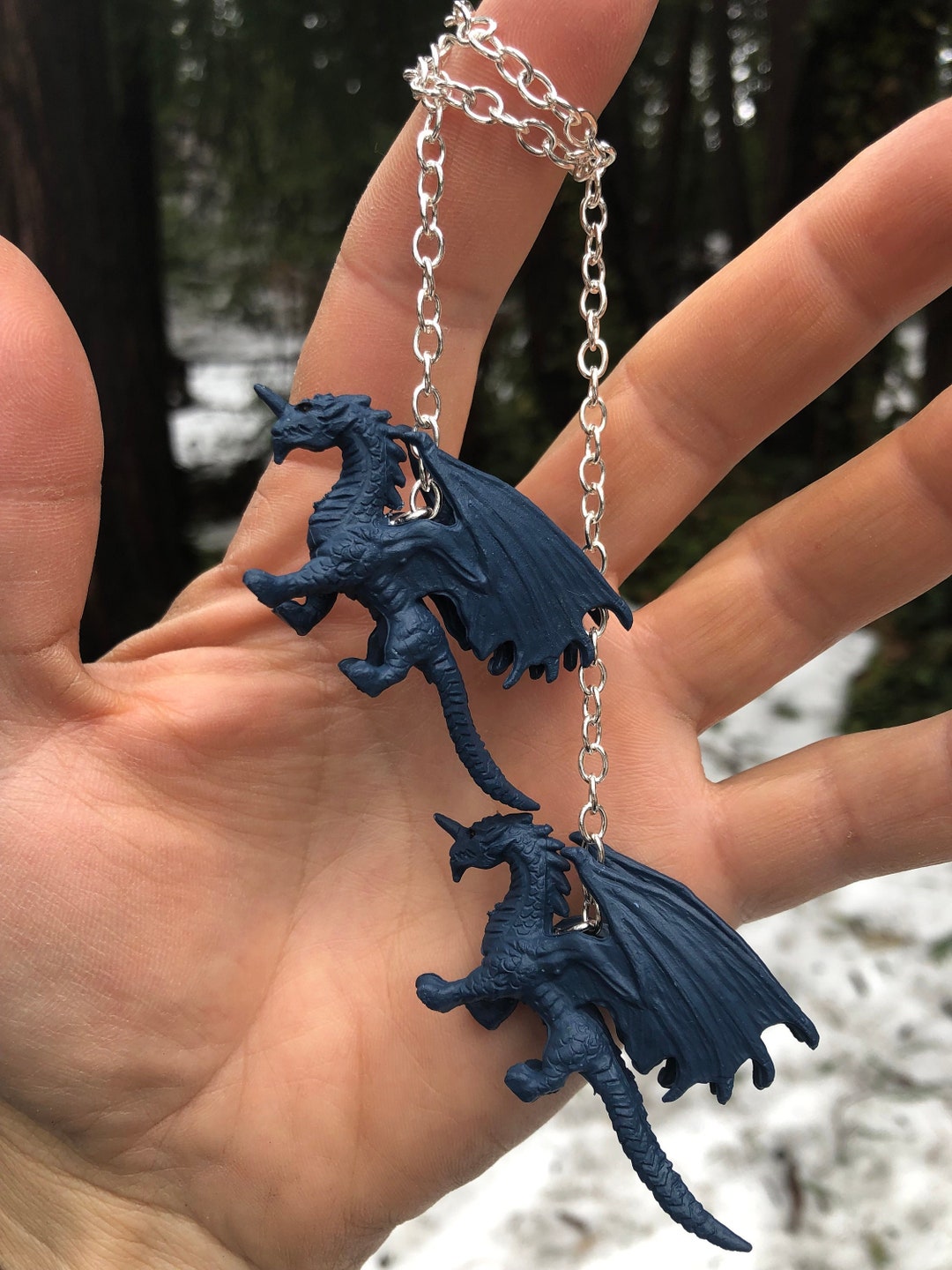 Dark Blue Dragon Mirror Hangers on Chain - Etsy
