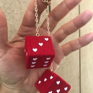 Red Fuzzy Dice With White Hearts and Chain or Cord - Etsy