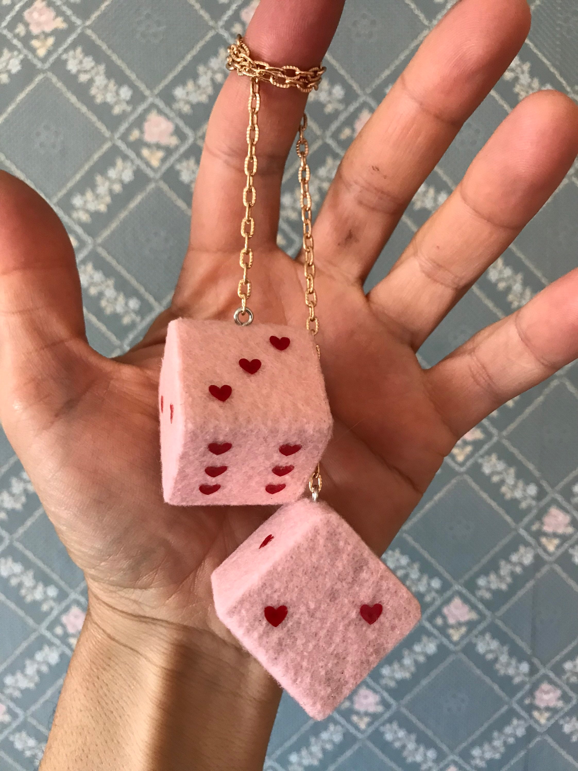 Baby Pink Fuzzy Dice With Black Hearts and Chain or Cord / Car ...
