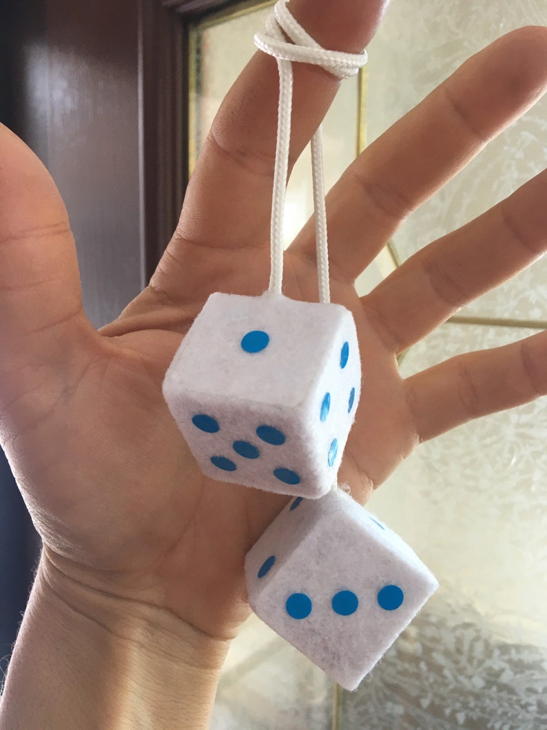 Neon Blue Fuzzy Dice With Black Dots and Chain or Cord | Fuzzy Dice for ...