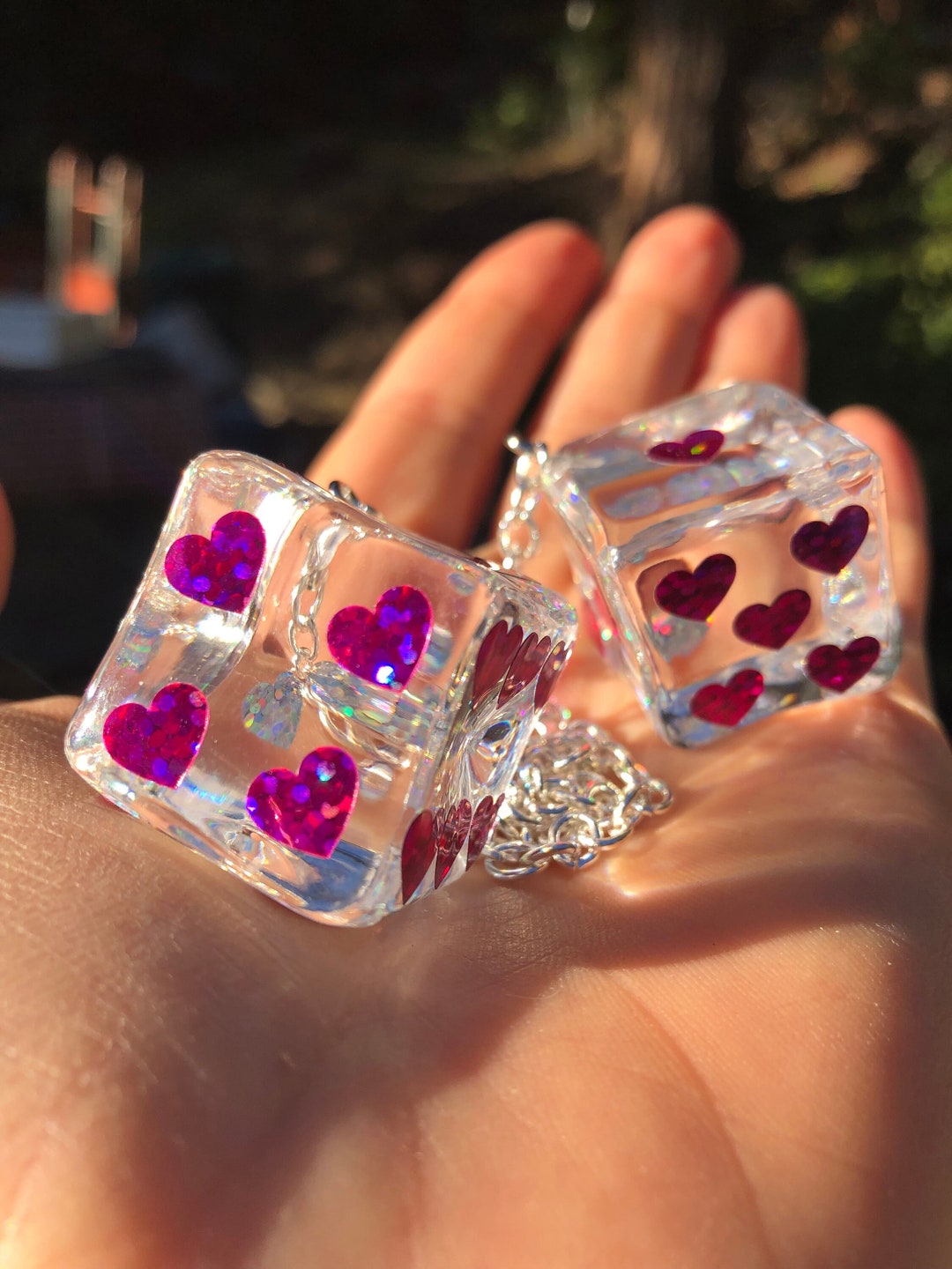 Ice Cube Rear View Mirror Hangers With Hot Pink Sparkle Hearts and ...