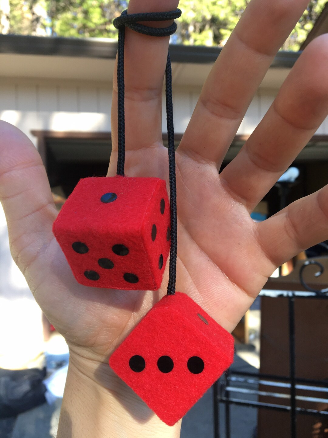 Red Fuzzy Dice With Black Dots and Chain or Cord / Car Accessories ...
