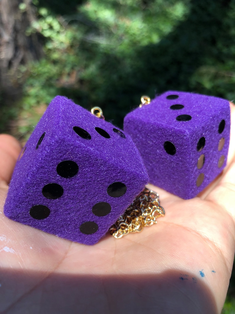 Purple Fuzzy Dice With Black Dots and Chain or Cord / Car Accessories ...