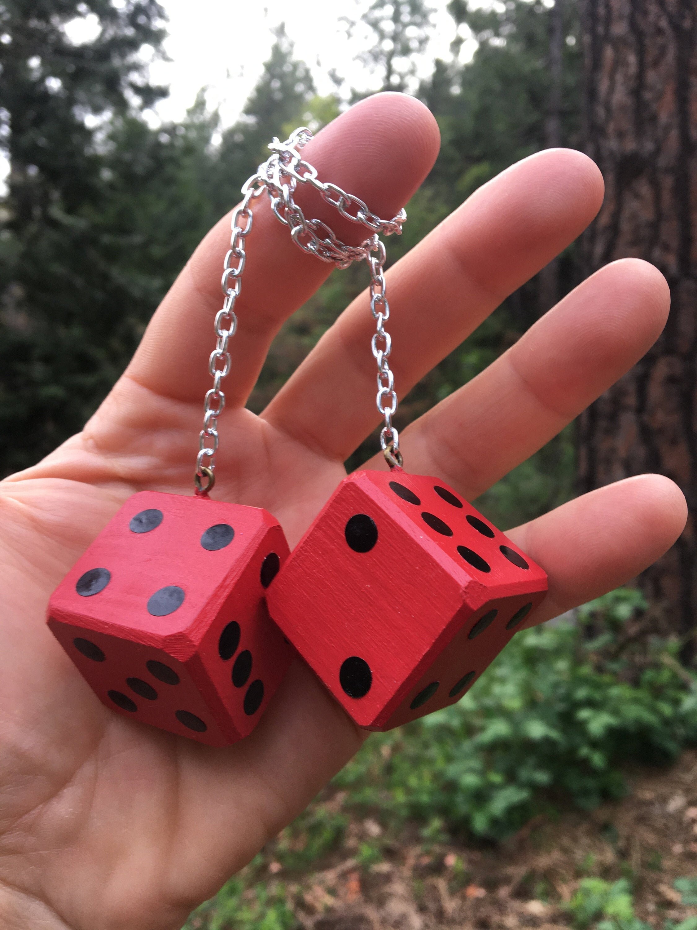 Real Red Dice With Black Dots and Chain or Cord - Etsy