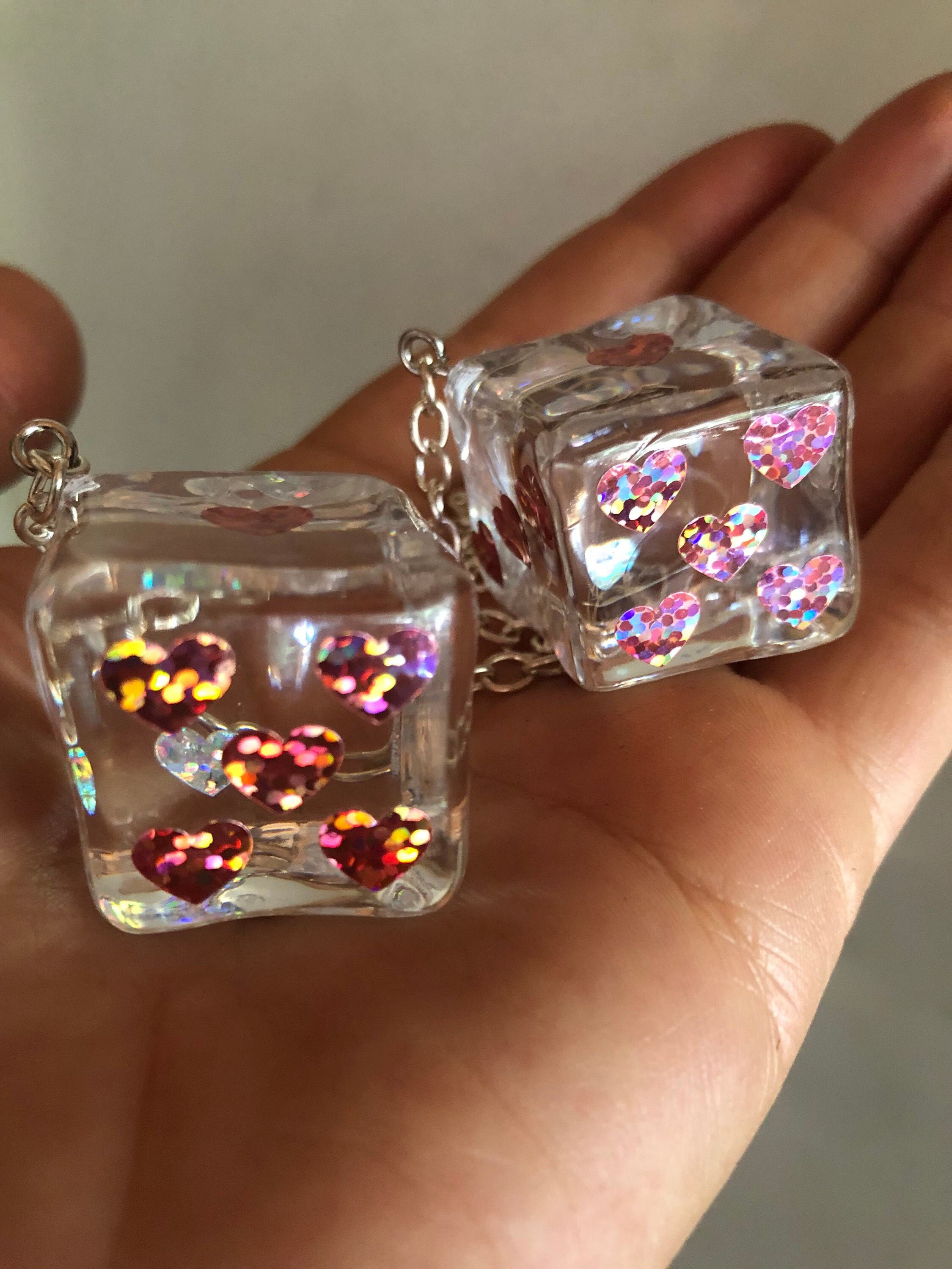 Ice Cube Rear View Mirror Hangers With Red Sparkle Hearts and Chain or ...