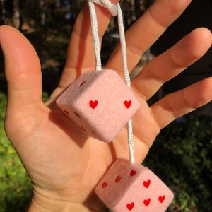 Baby Pink Fuzzy Dice With Red Hearts and Chain or Cord / Car ...