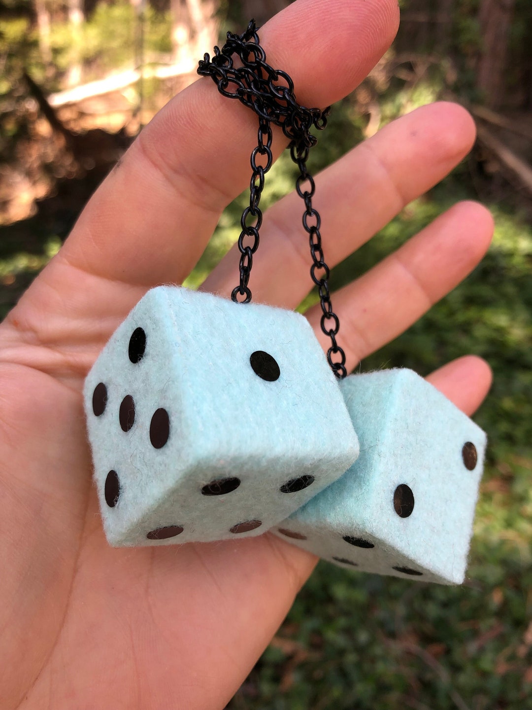 Minty Green Fuzzy Dice With Black Dots and Chain or Cord / Car ...