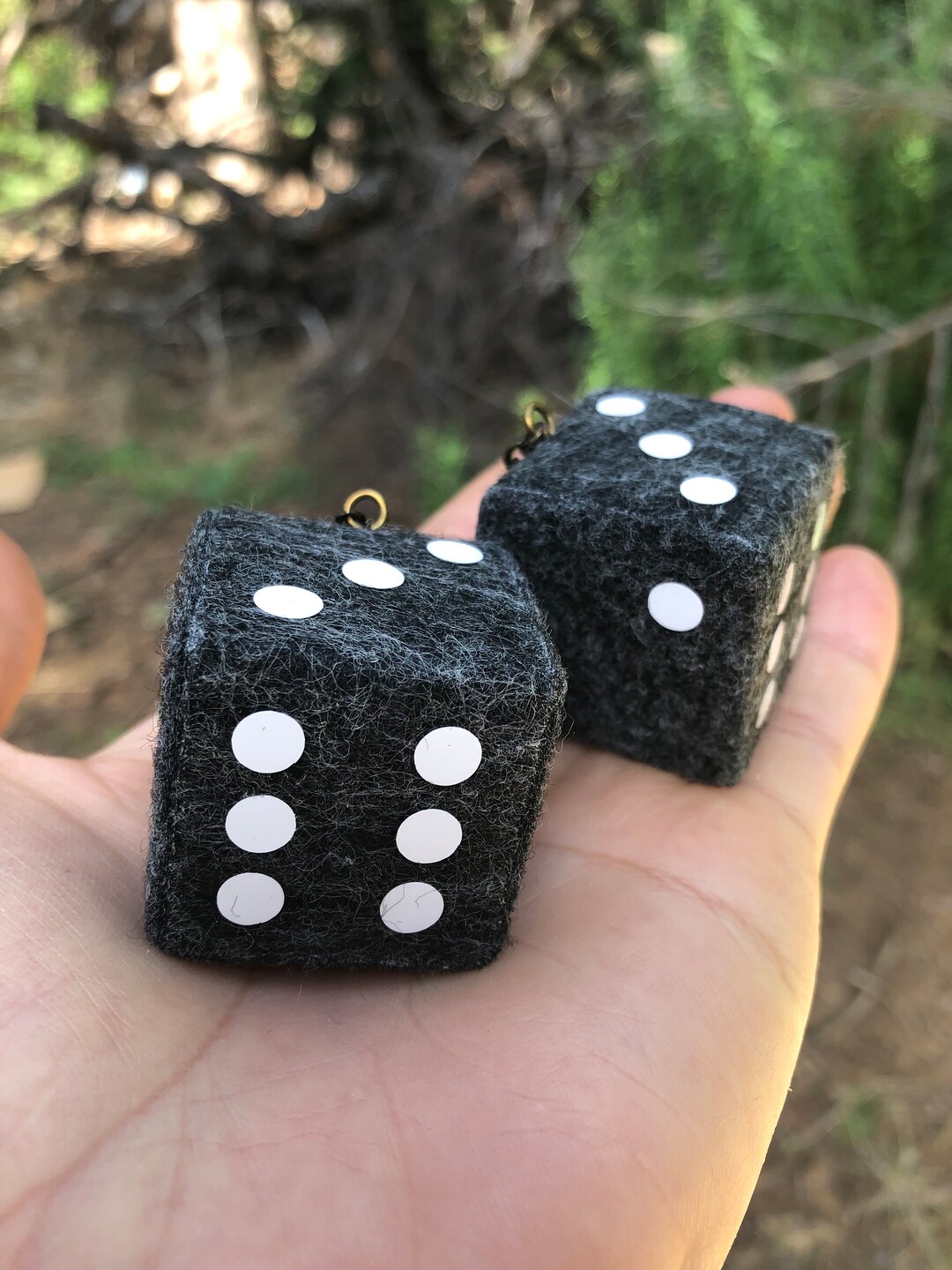 Smoky Fuzzy Dice With White Dots and Chain or Cord / Car Accessories ...