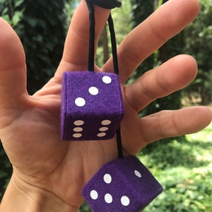 Purple Fuzzy Dice With White Dots and Chain or Cord / Car Accessories ...