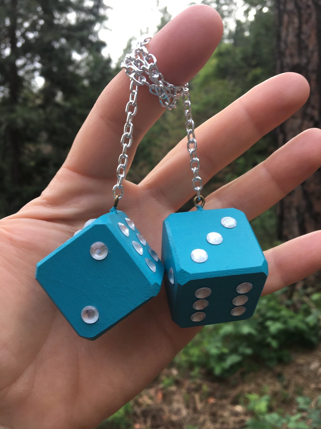Desert Turquoise Dice With Clear Bling Gems and Chain or Cord - Etsy