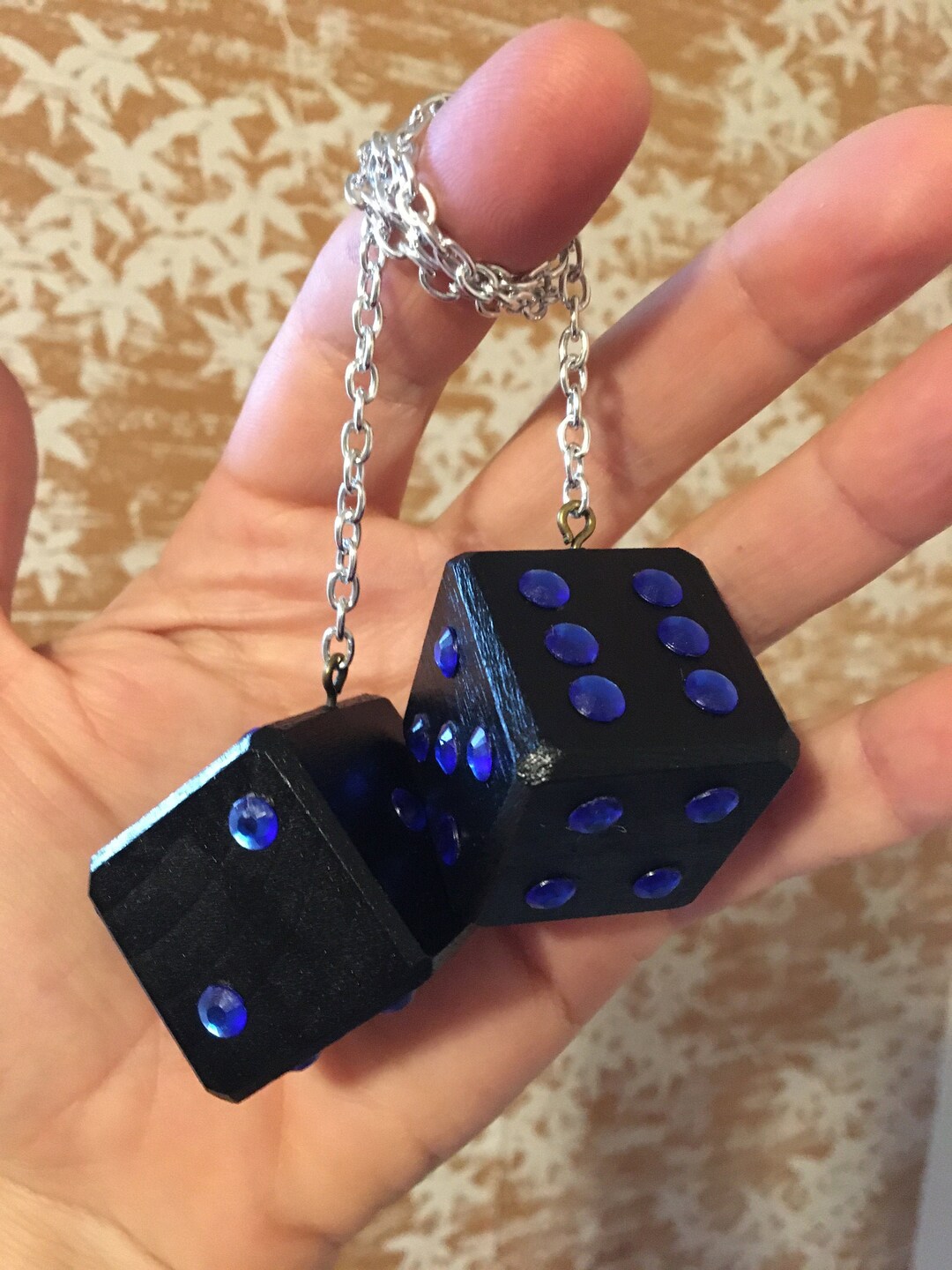 Black Dice With Blue Bling Gems and Chain or Cord - Etsy