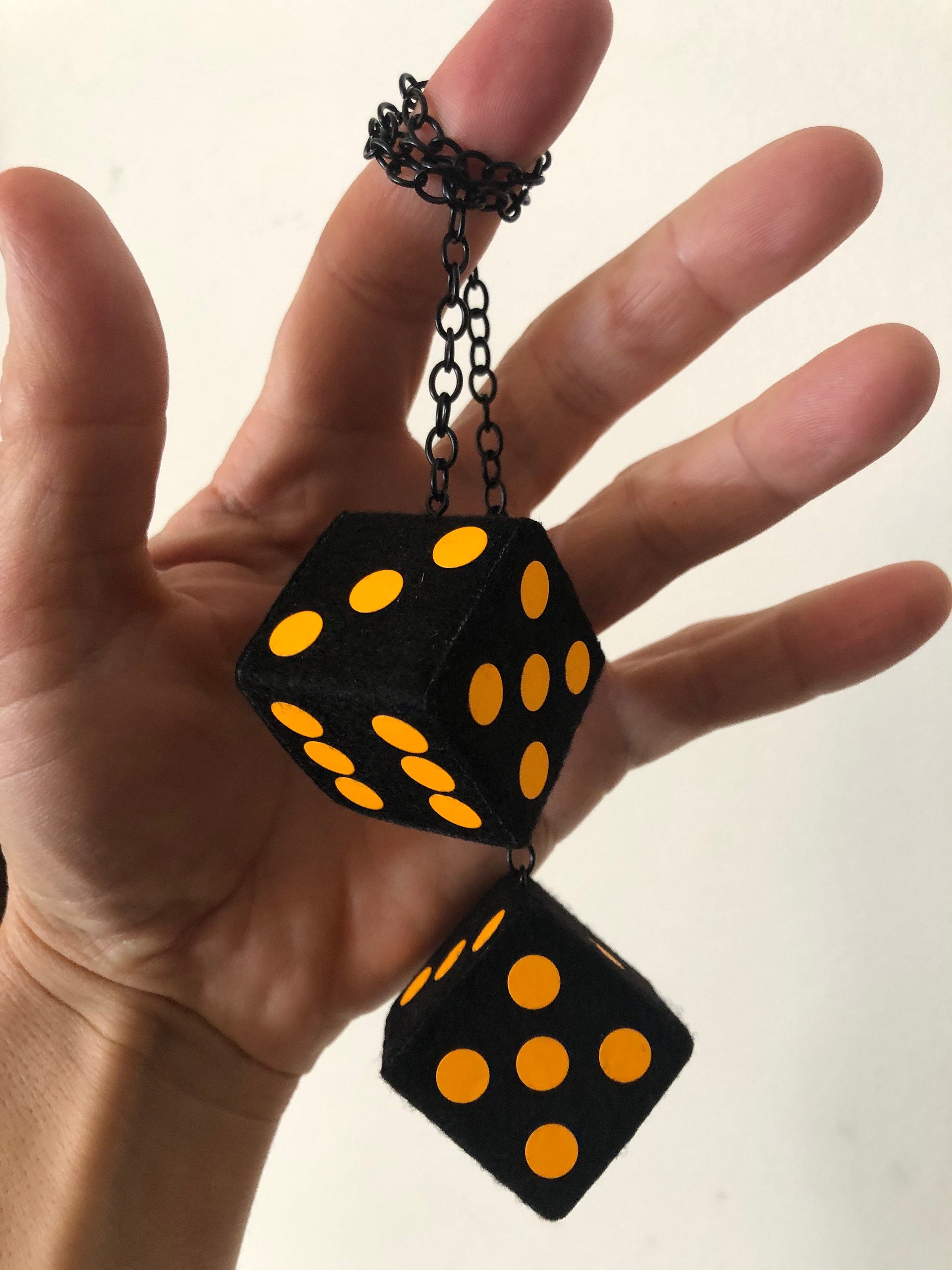 Black Fuzzy Dice With Neon Green Dots and Chain or Cord / Car ...