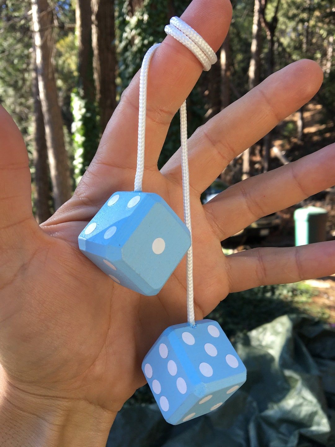 Light Blue Dice With White Dots and Chain or Cord - Etsy