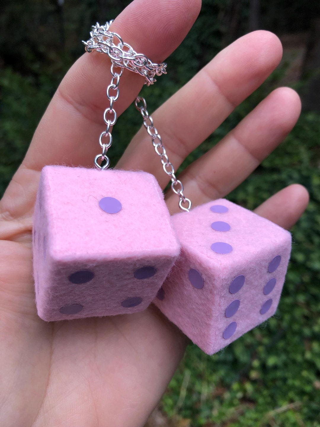 Baby Pink Fuzzy Dice With Lilac Dots and Chain or Cord / Car ...