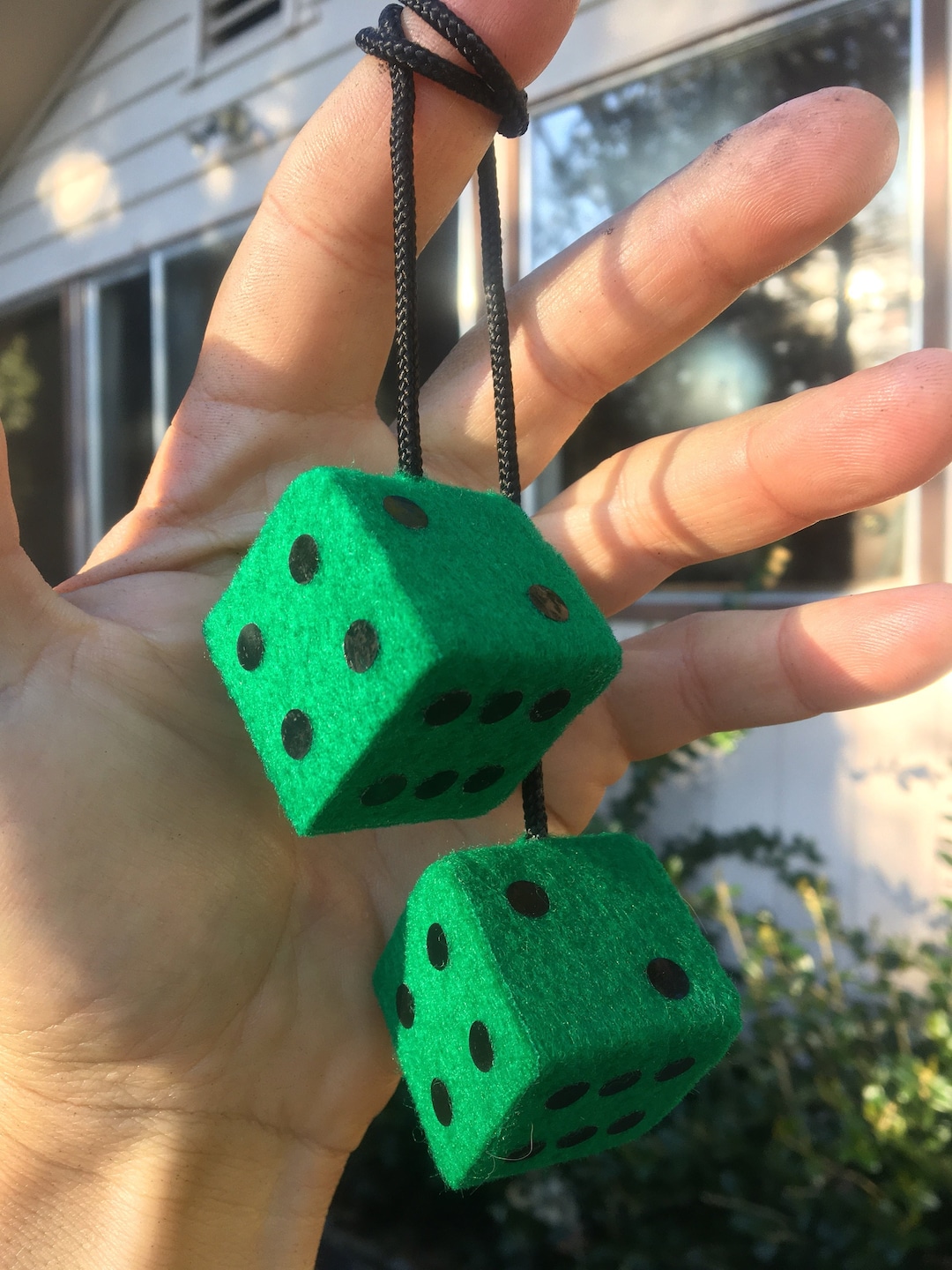 Pirate Green Fuzzy Dice With Black Dots and Chain or Cord / Car ...