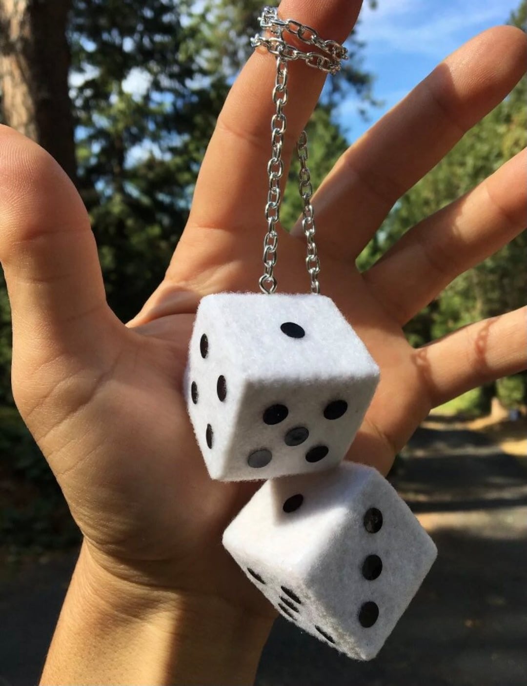 White Fuzzy Dice With Black Dots and Chain or Cord - Etsy