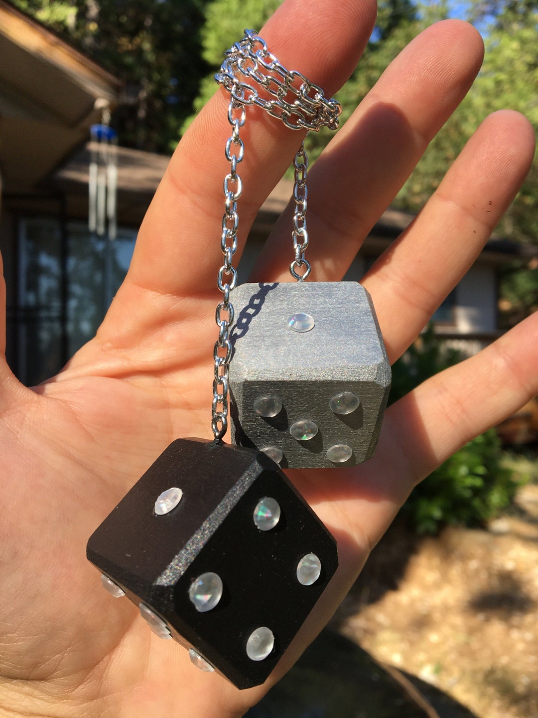 Silver & Black Bling Sports Mirror Dice! Solid Maple New Product Car or ...