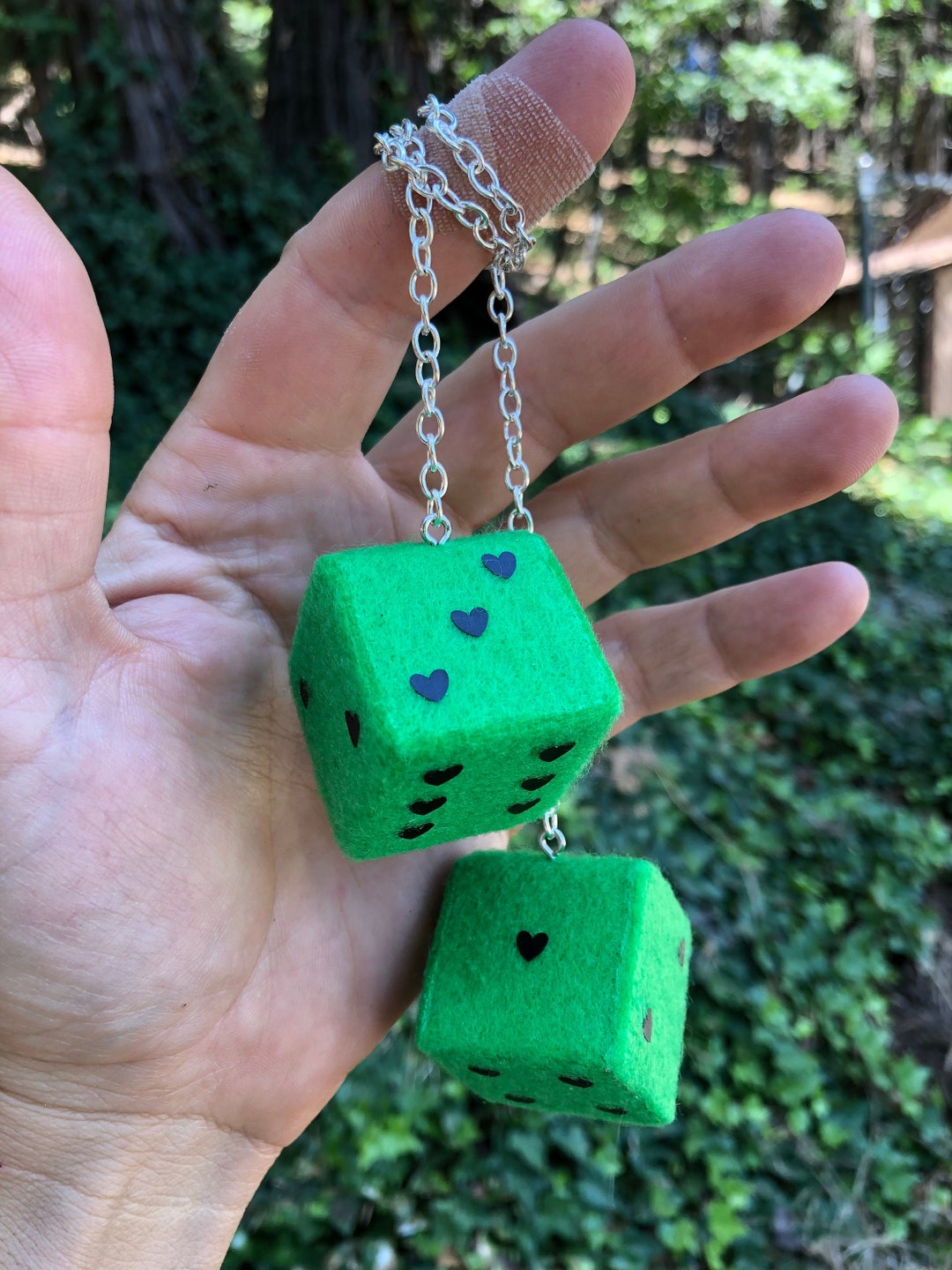 Apple Green Fuzzy Dice With Black Hearts and Chain or Cord / Car ...