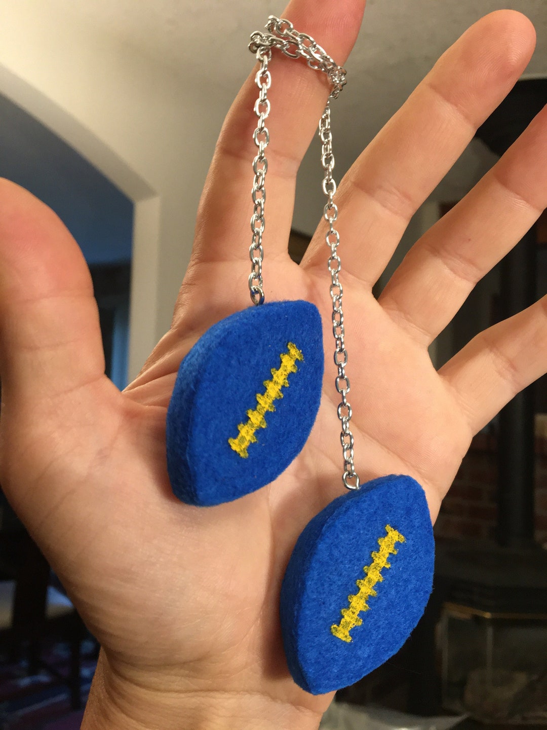 Blue Fuzzy Football Mirror Hangers Solid Pine New Product Car or Truck ...