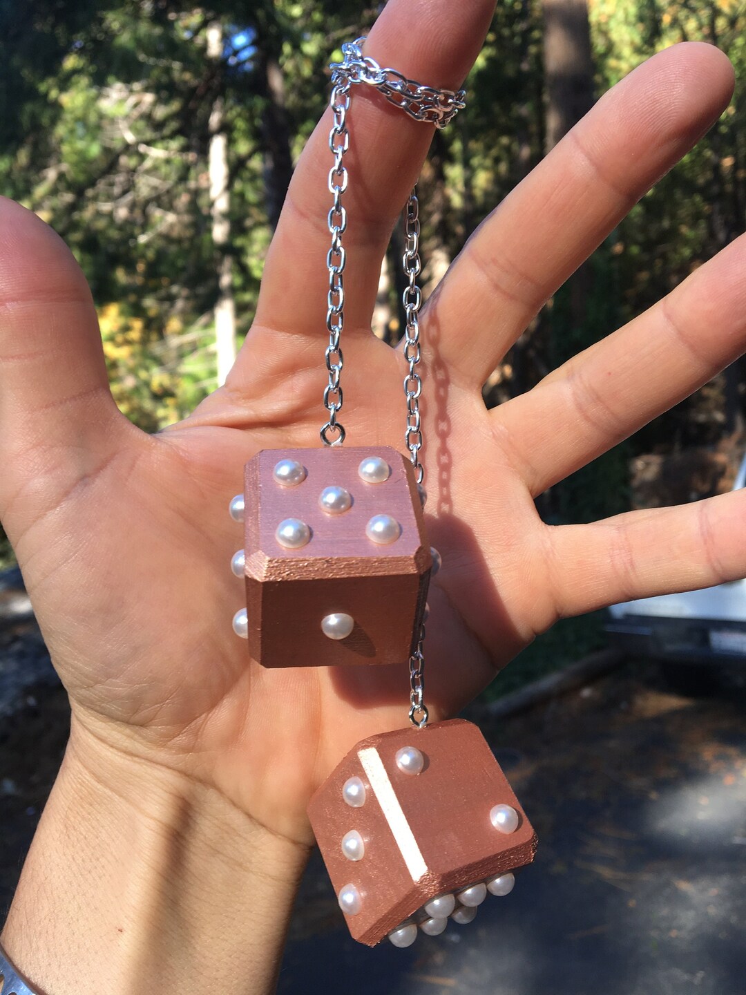 Rose Gold & Pearl Bling Mirror Dice Solid Maple New Product Car or ...