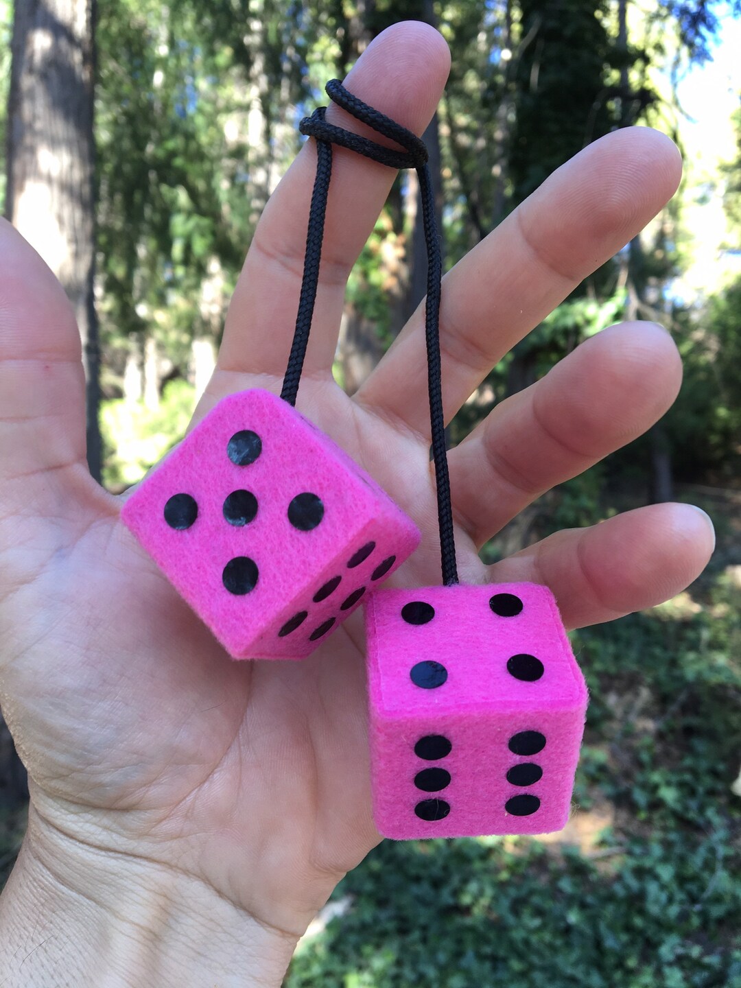 Candy Pink Fuzzy Dice With Black Dots and Chain or Cord - Etsy