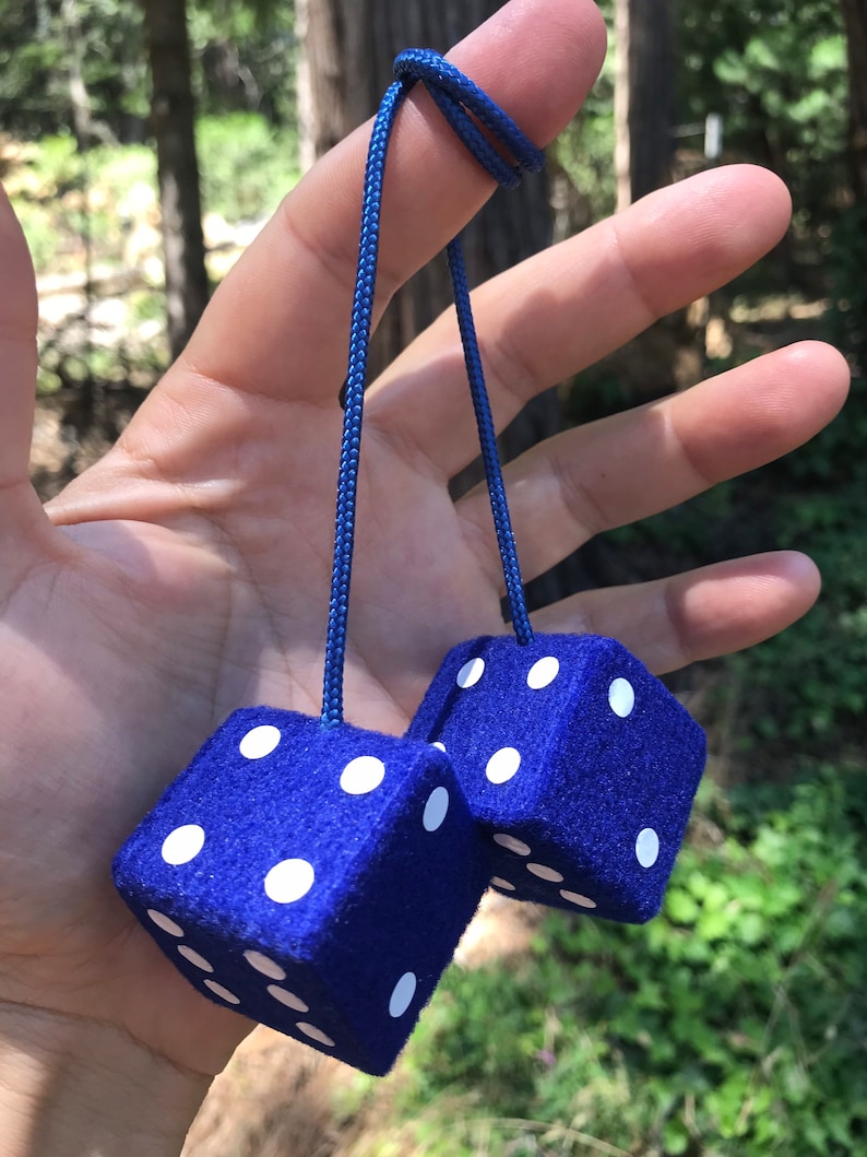 Royal Blue Fuzzy Dice With White Dots and Chain or Cord / Kansas City ...