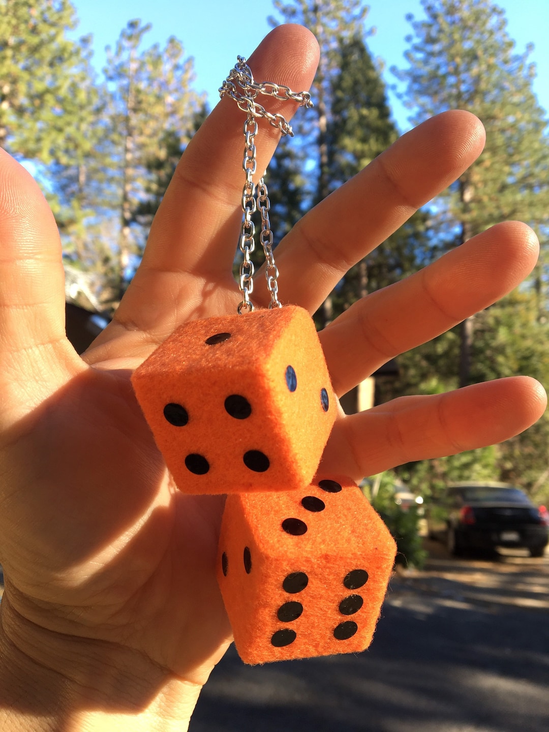 Orange Fuzzy Dice With Black Dots and Chain or Cord - Etsy