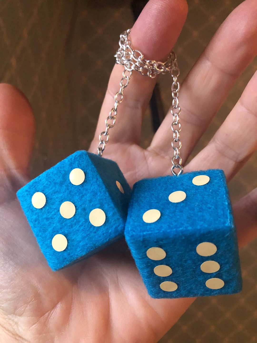 Peacock Fuzzy Dice With Ivory Dots and Chain or Cord / Car Accessories ...