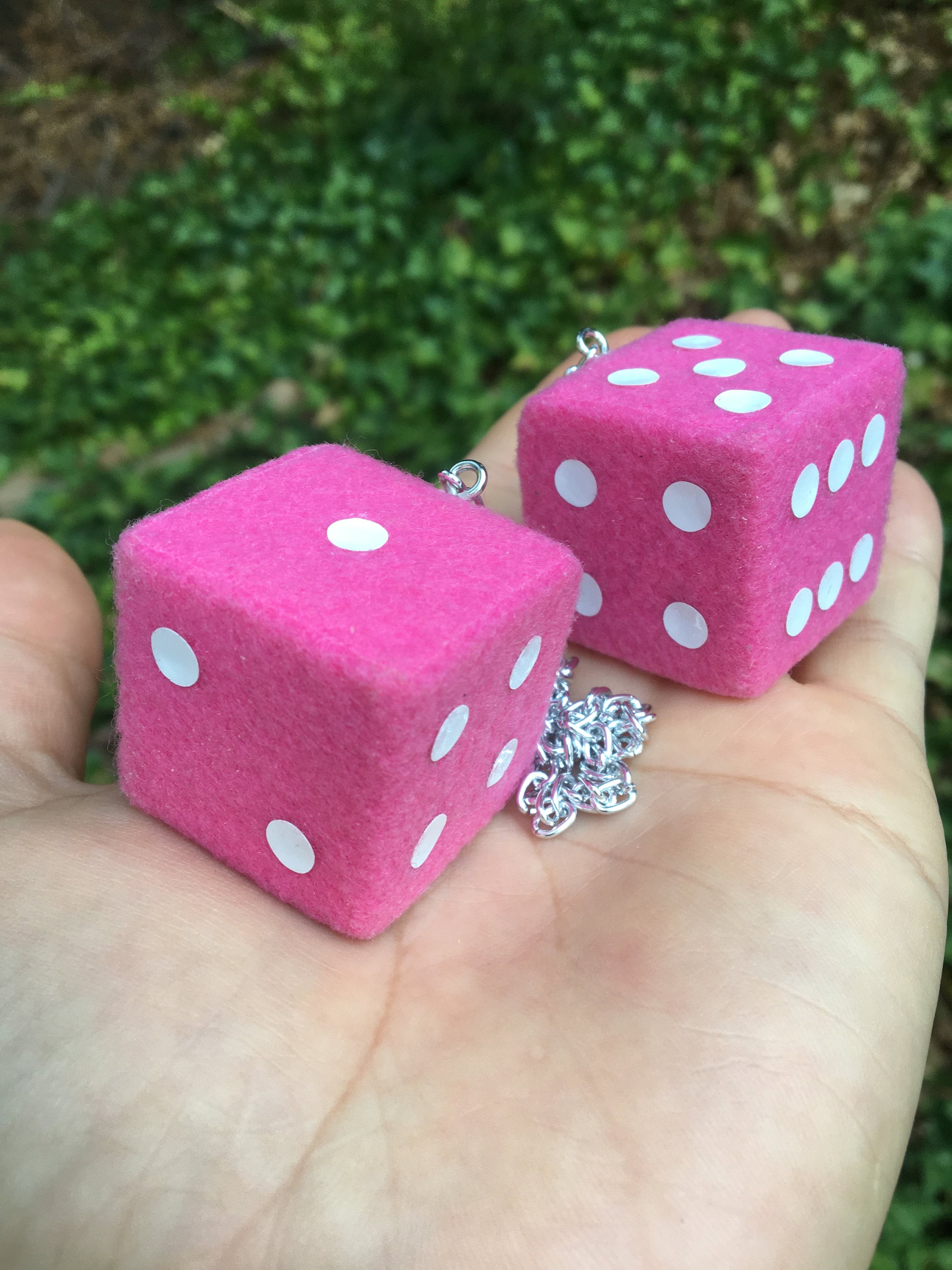 Candy Pink Fuzzy Dice With Black Dots and Chain or Cord / Car ...