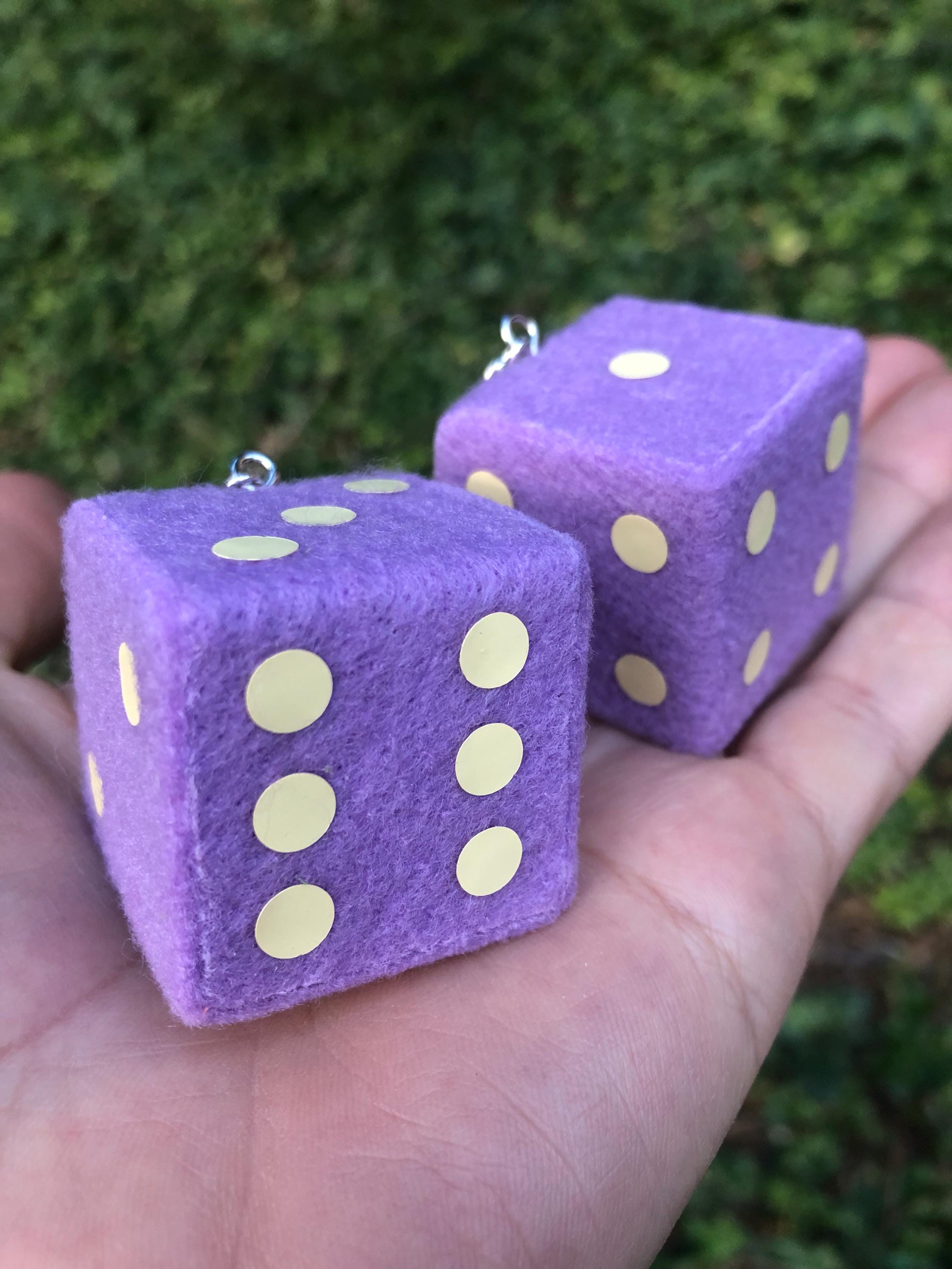 Lilac Fuzzy Dice With Ivory Dots and Chain or Cord / Car Accessories ...