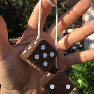 Brown Fuzzy Dice With Black Dots and Chain or Cord / Car Accessories ...