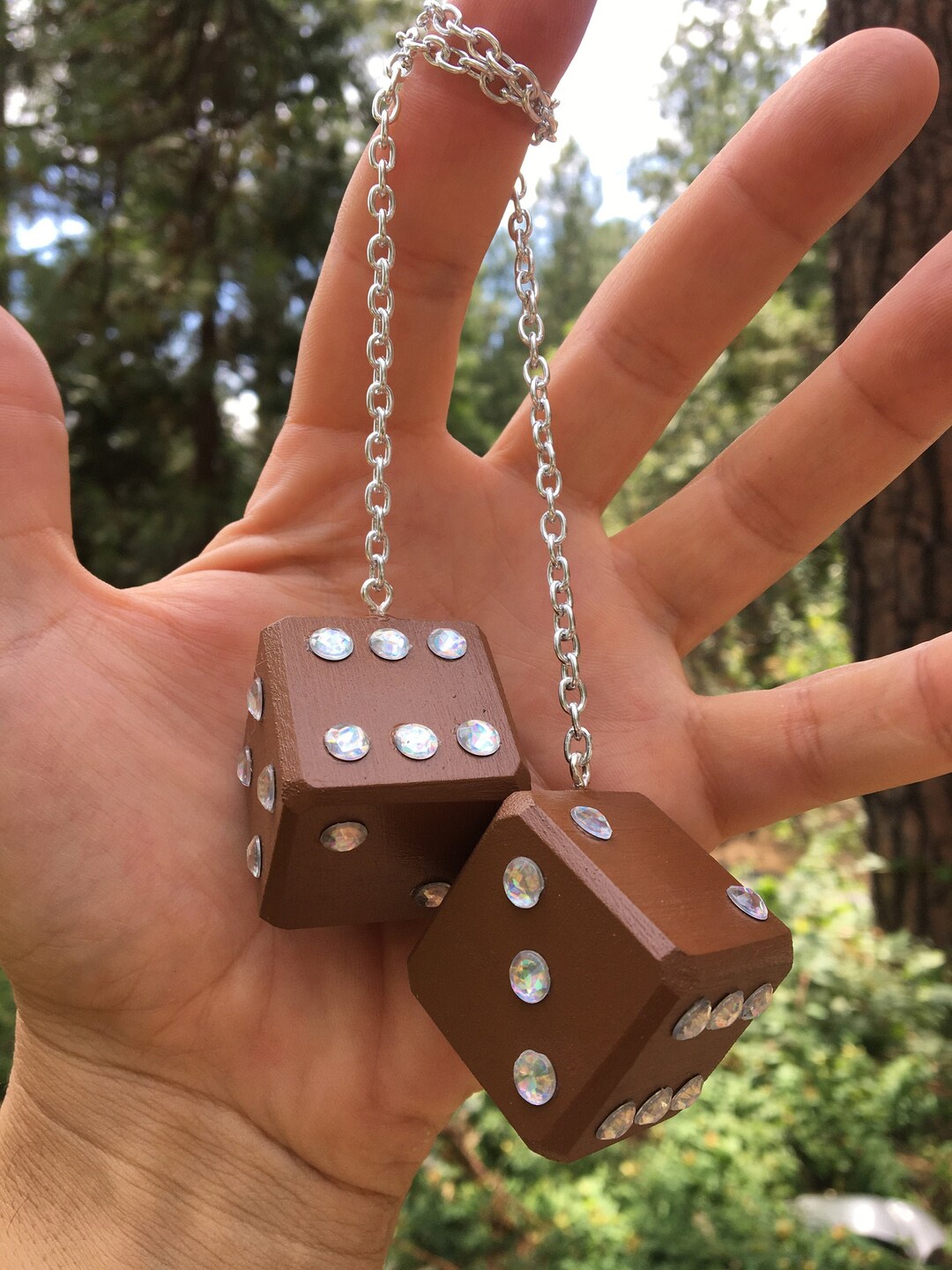 Real Brown Dice With Clear Bling Gems and Chain or Cord - Etsy