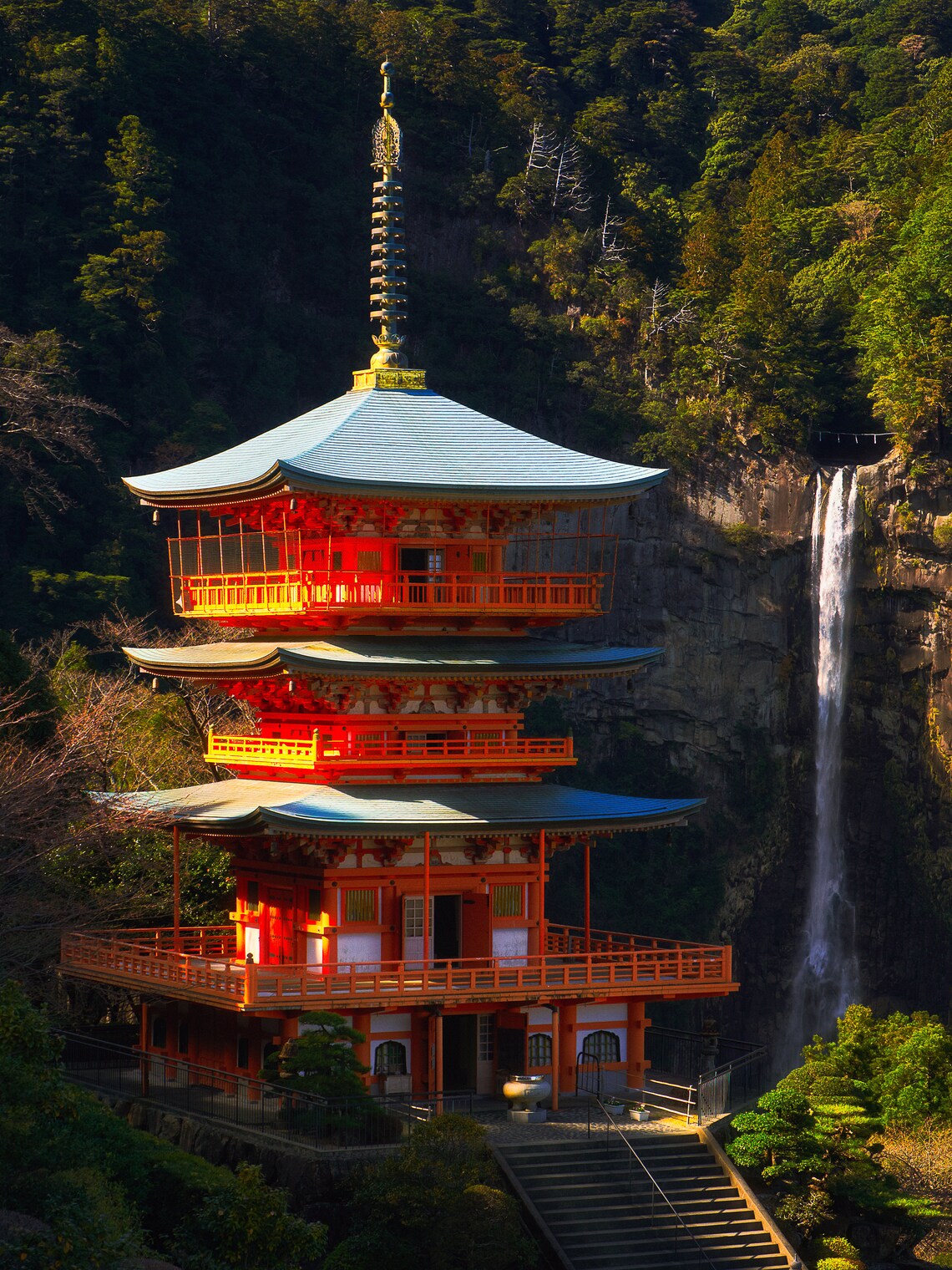 Temple and Waterfall Japan Print, Seiganto-ji, Nature, Japan Wall Decor ...