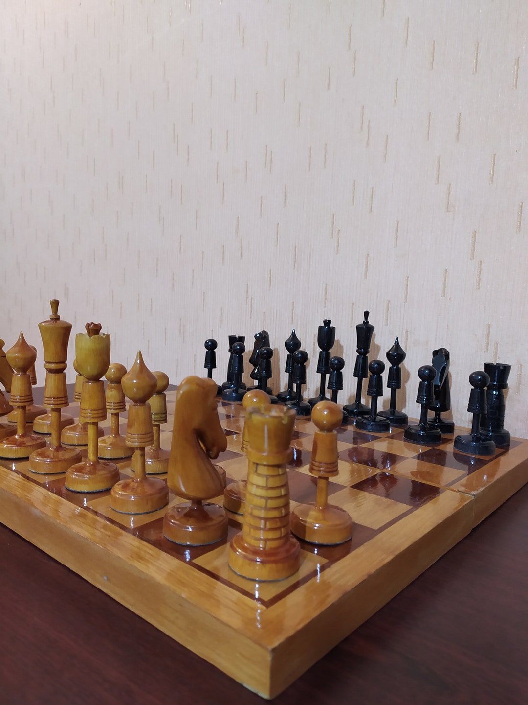 Unique Knights Slender Wooden Chess Set, 4.9" King Vintage 1990s ...