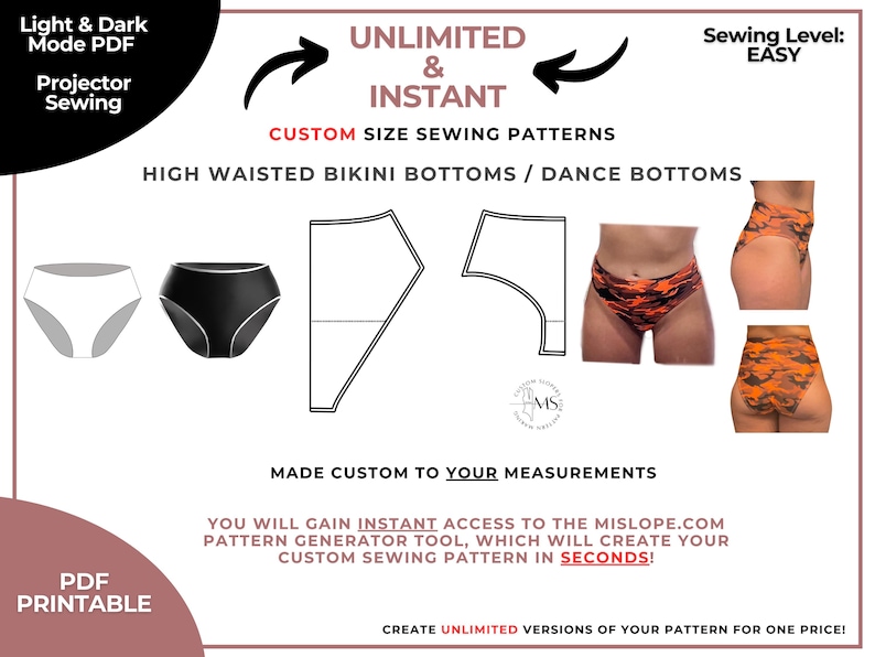 Made-to-measure High Waisted Bikini Swimsuit Sewing Pattern, Bikini ...