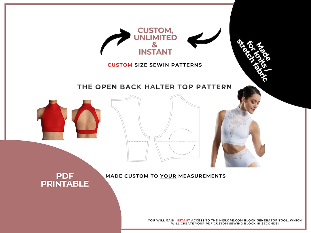 Made-to-measure Open Back Halter Top Sewing Pattern, Custom Swim Top ...