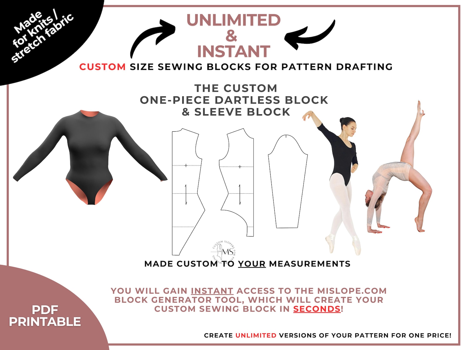 Made to Measure Bodysuit Pattern Block for Knit Fabric, Sleeve Block ...