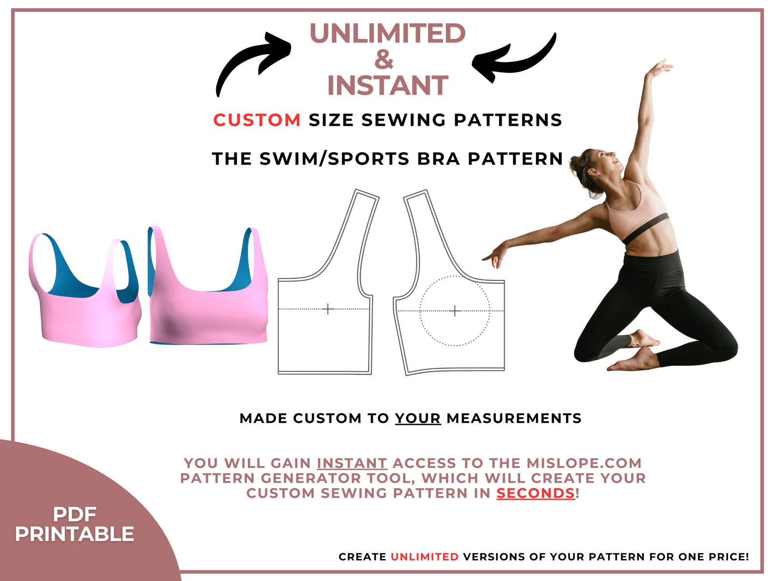 Made-to-measure Sports Bra Sewing Pattern, Custom Swim Top Sewing ...