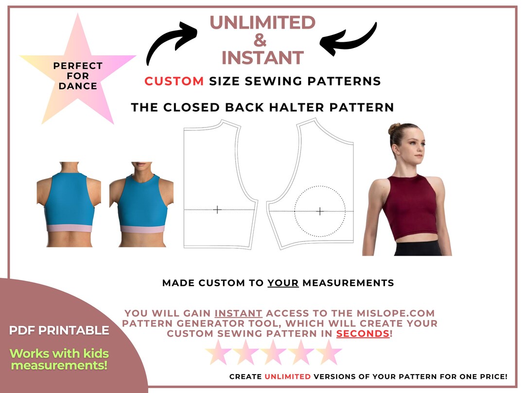 Made-to-measure Closed Back Halter Top Sewing Pattern, Custom Dance Top ...