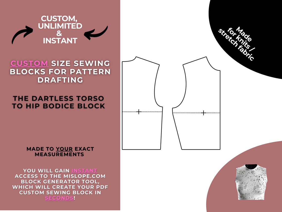Made to Measure Torso Bodice Block for Knits, Custom Size, Custom Women ...