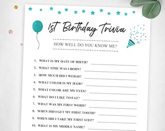 1st Birthday Trivia. How Well Do You Know Me Party Game. Gold | Etsy