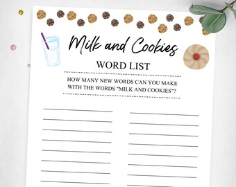 Milk and Cookies Word Search. Birthday Party Game. Milk & Cookies Theme ...