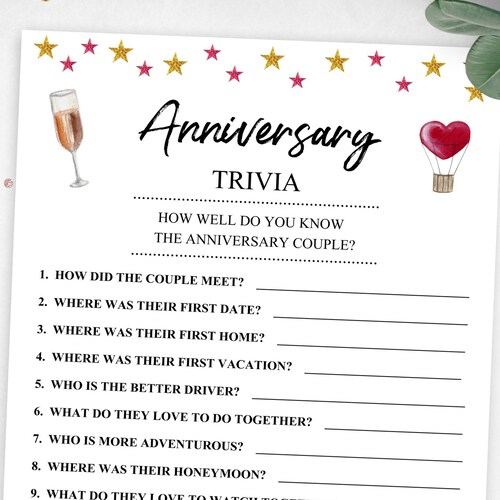 Anniversary Trivia. Party Keepsake Game. Anniversary Party - Etsy