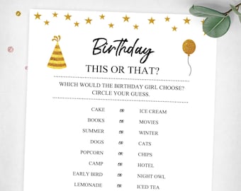 Birthday This or That Party Game. Teen Tween Girl Birthday | Etsy