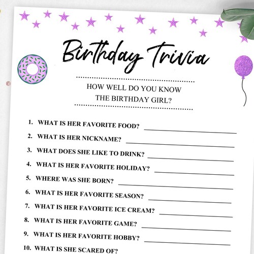 Birthday Trivia Purple Party Game. Youth Adult Teen Tween - Etsy Israel