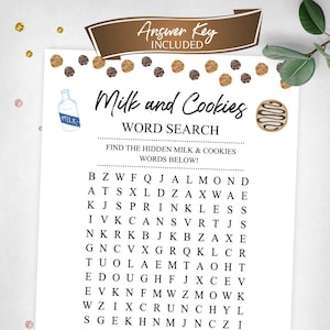 Milk and Cookies Word Search. Birthday Party Game. Milk & Cookies Theme ...