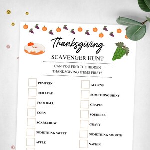 Thanksgiving Scavenger Hunt. Holiday Game. Thanksgiving Party Game ...