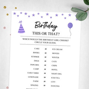 Birthday This or That? Lavender Party Game. Teen, Tween, Youth, Adult ...