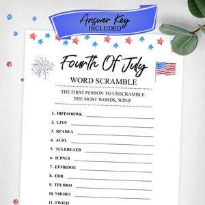 Fourth of July Word Scramble. Independence Day Holiday Game. at Home ...
