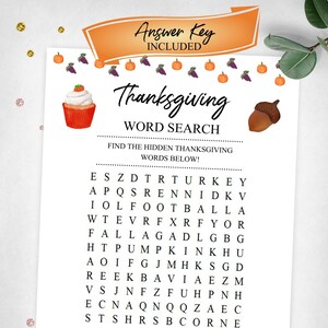 Thanksgiving Word Search. Holiday Game. Thanksgiving Party Game. Fall ...